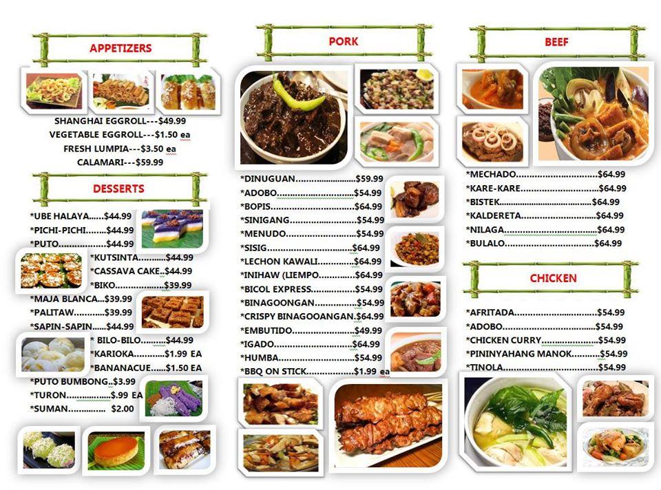 Menu at Sofia's Filipino Kitchen restaurant, Phoenix