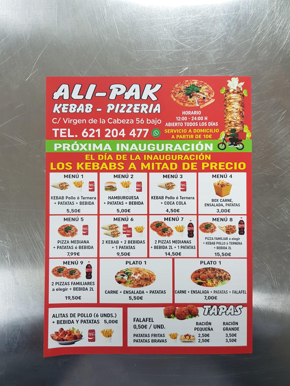 Menu at Ali Pak Kebab Pizzería, Valencia