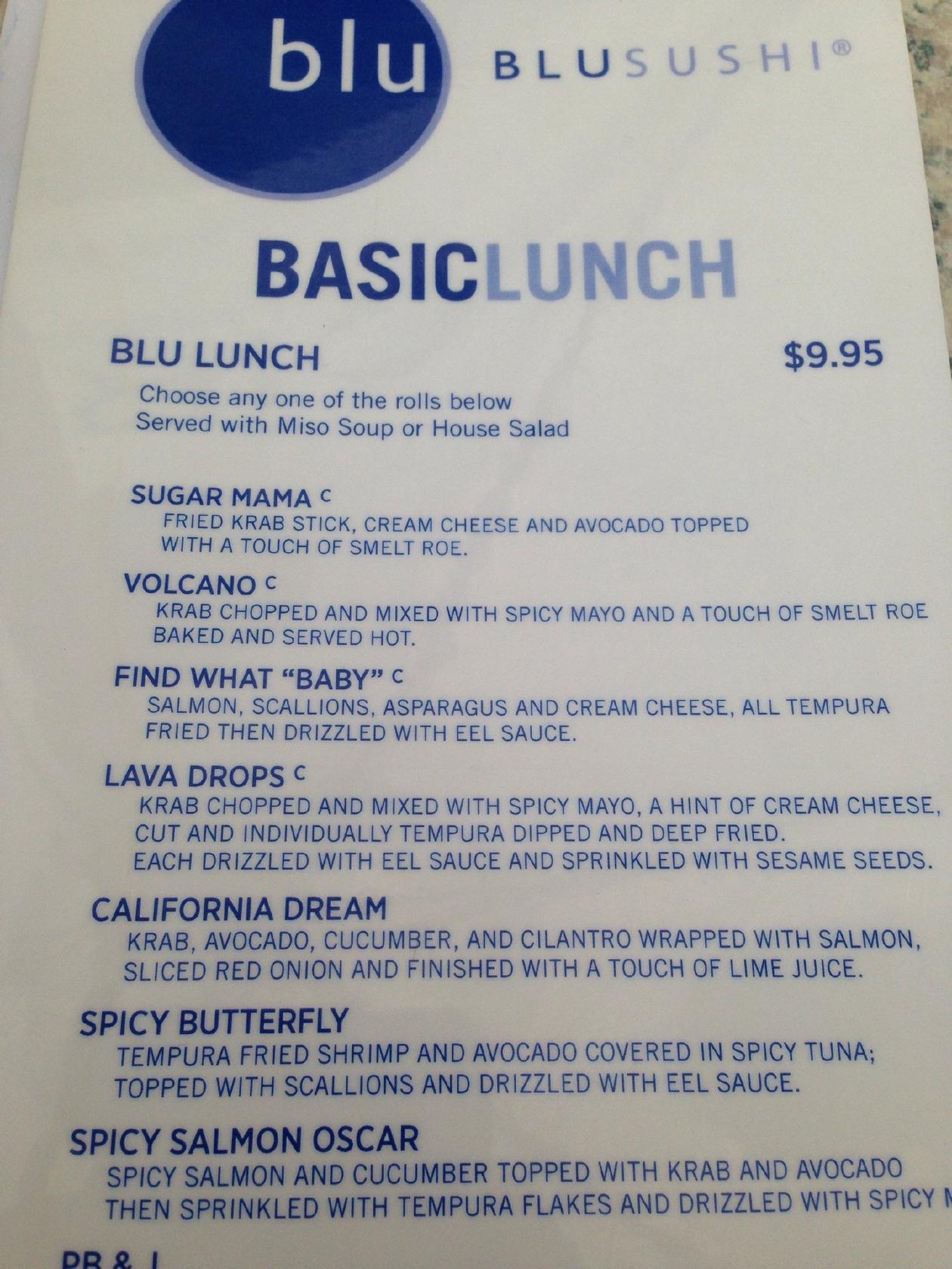 Menu at Blu Sushi Downtown restaurant, Fort Myers, First St