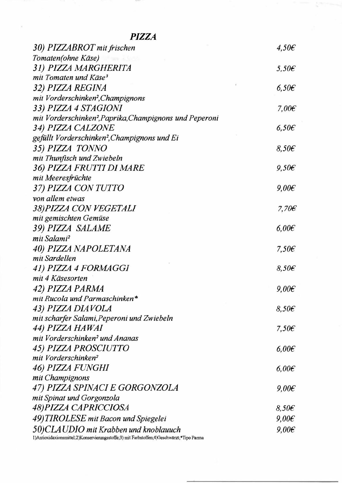 Speisekarte von Da Claudio Pizza und Italienisches Restaurant ...