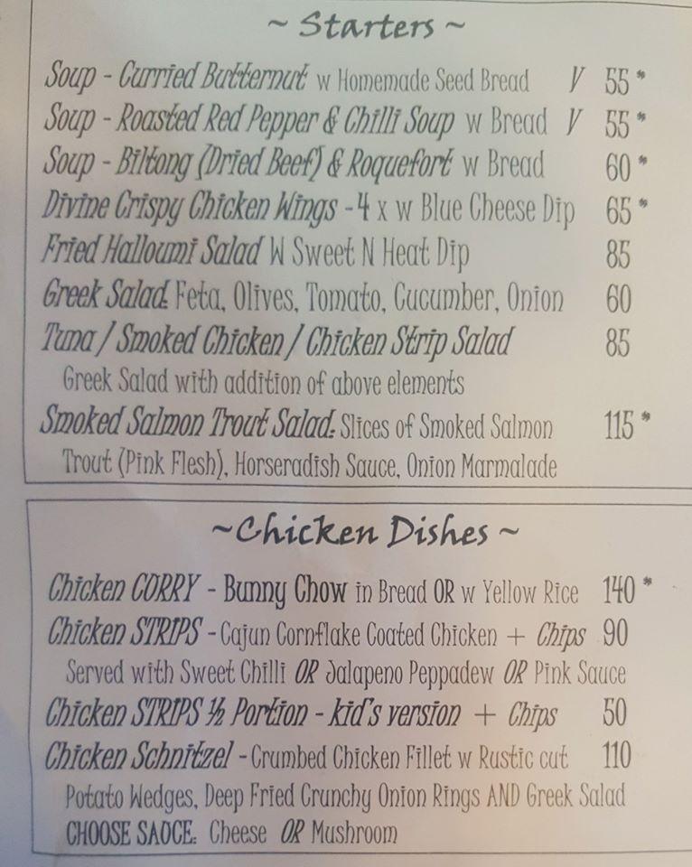 Menu at Divine Foods At The View restaurant, Graskop
