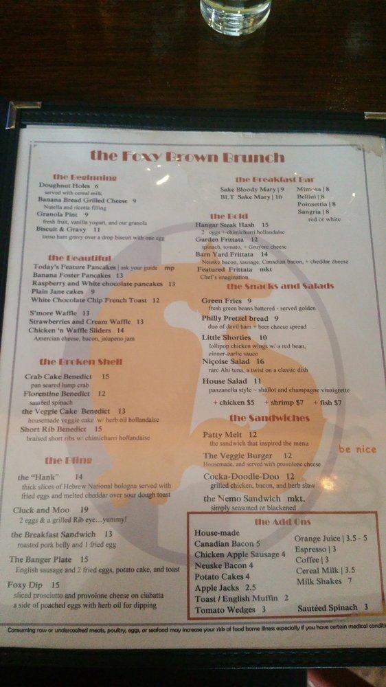 Menu at Foxy Brown restaurant, Fort Lauderdale