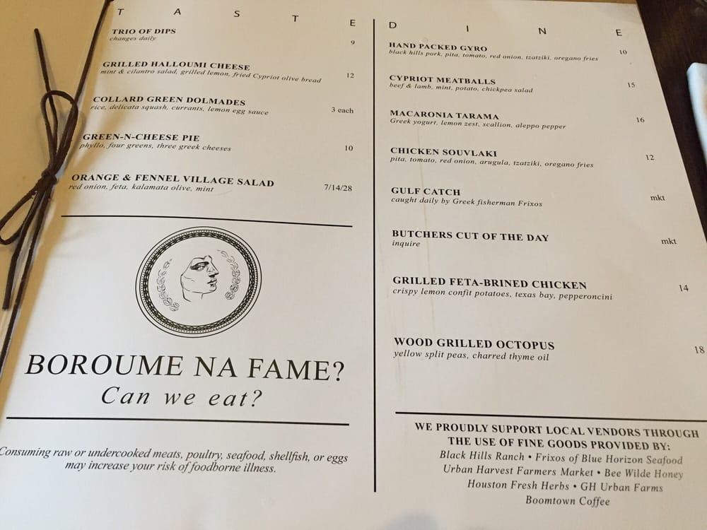 Menu at Helen Greek Food & Wine pub & bar, Houston