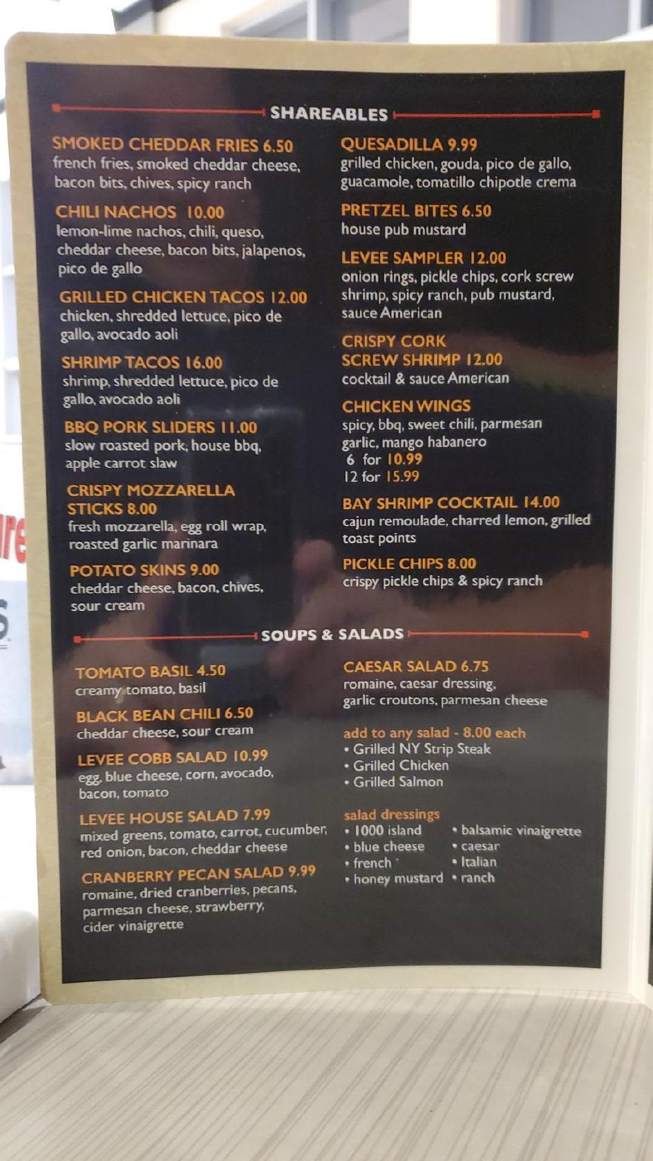 Menu at Levee Bar and Grill, Lawrenceburg, 51 Walnut St