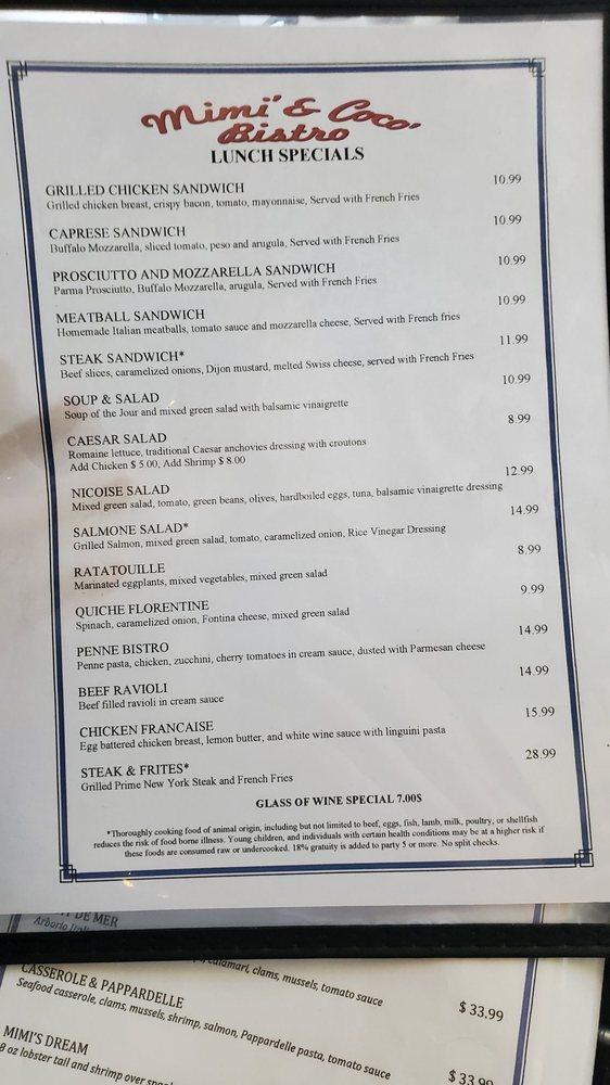 Menu at Mimi & Coco Bistro pub & bar, Henderson
