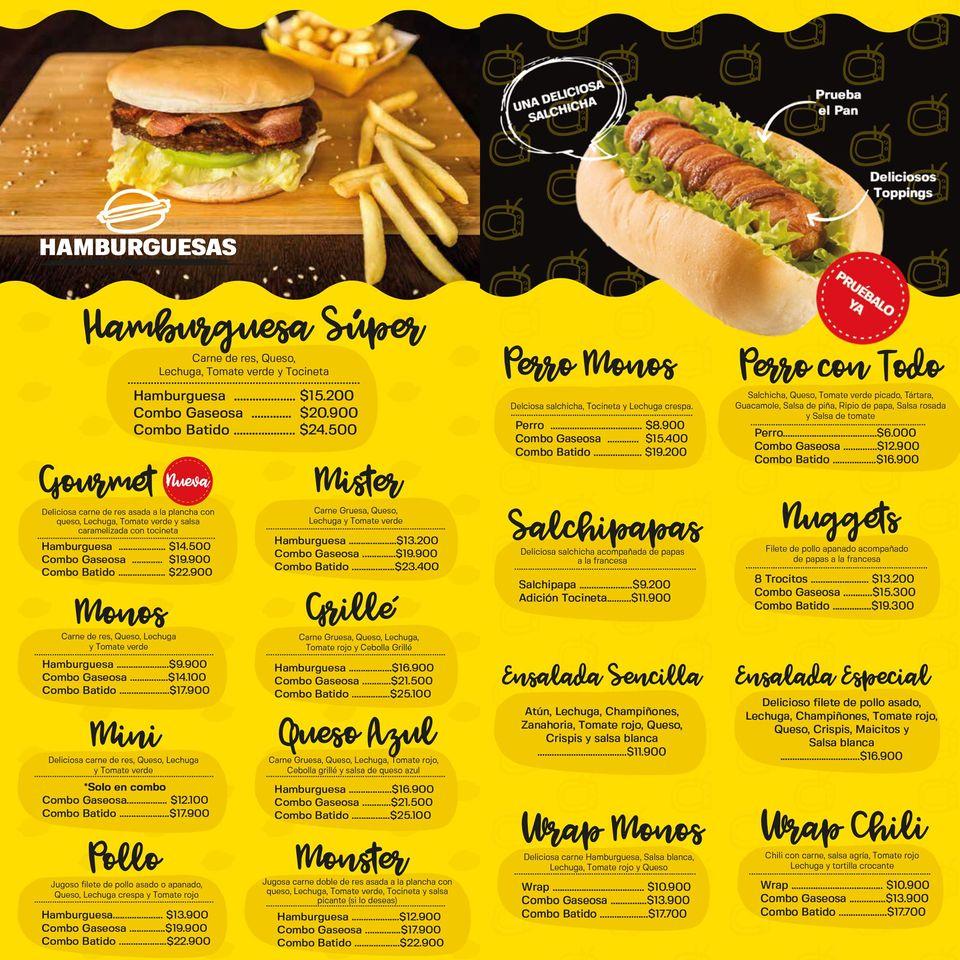 Carta del restaurante Monos Pereira, Pereira