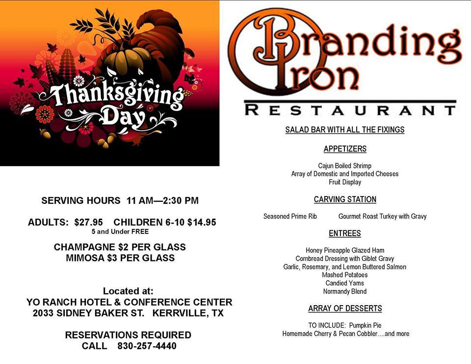 Menu at Branding Iron restaurant, Kerrville