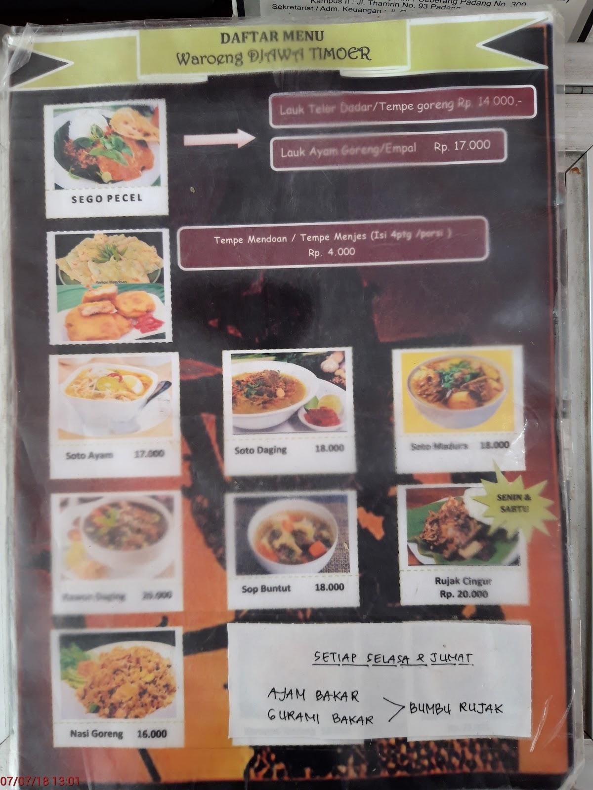 Menu at Abc restaurant, Padang