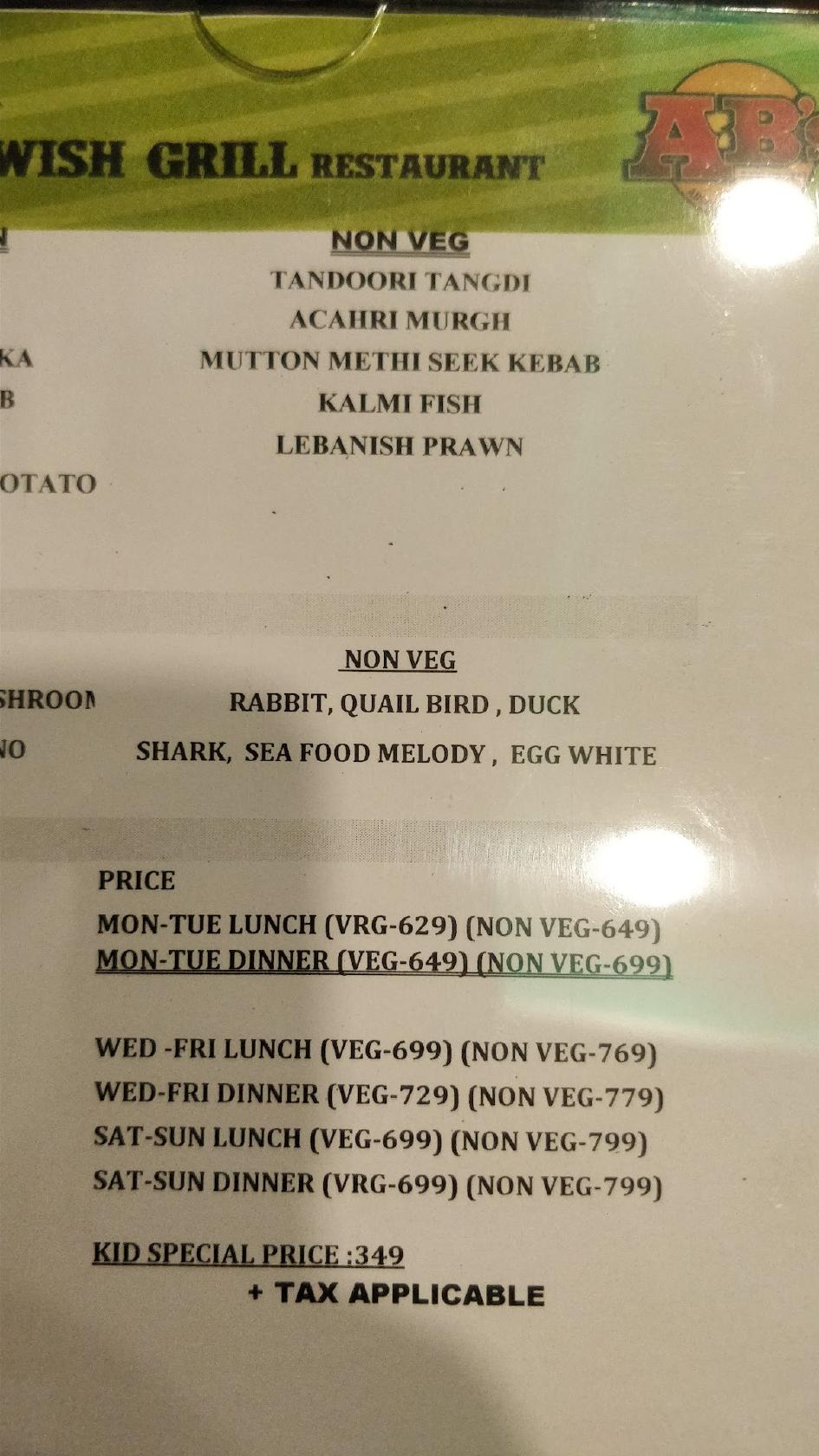 Menu at AB's - Absolute Barbecues Avinashi Road, Coimbatore, Coimbatore ...