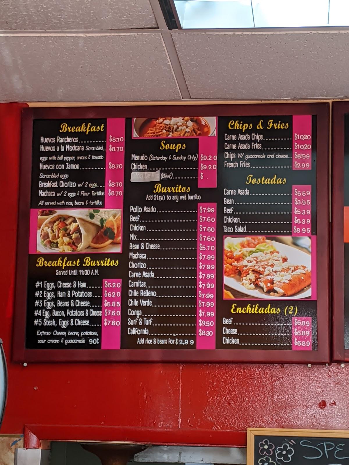 Menu at La Mexican Fiesta restaurant, San Diego, Camino Ruiz
