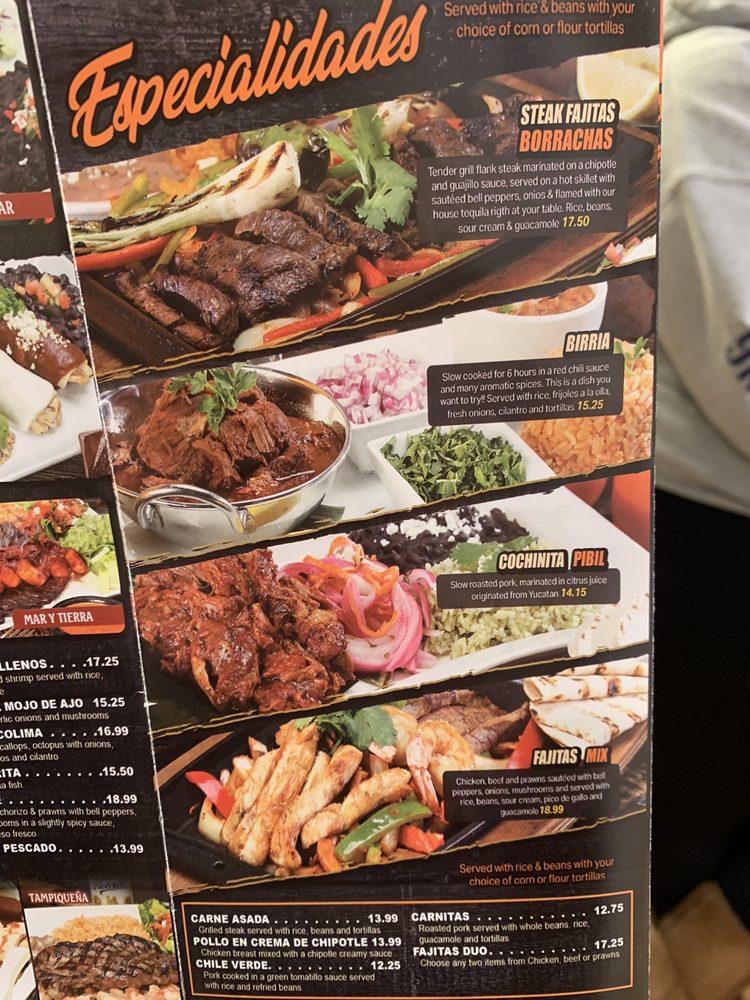 Menu at Mi Ranchito restaurant, Santa Rosa