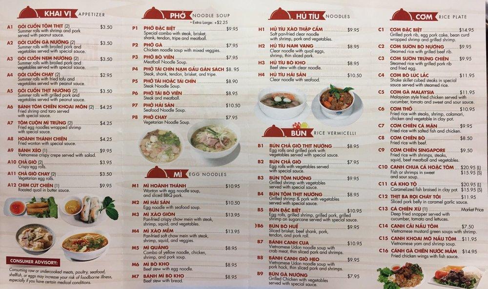 Menu at Pho Ben Thanh restaurant, Longwood