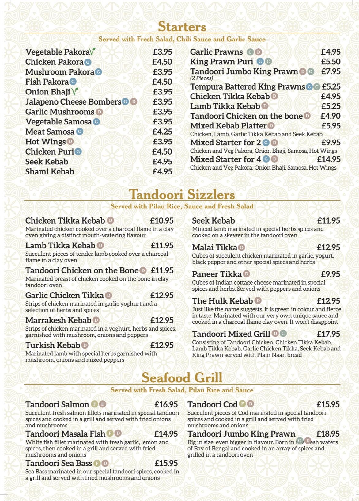 Menu at SHER-E-BANGLA restaurant, Montrose