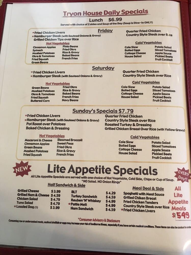 Menu at Tryon House Restaurant, Charlotte, 130 Eastway Dr