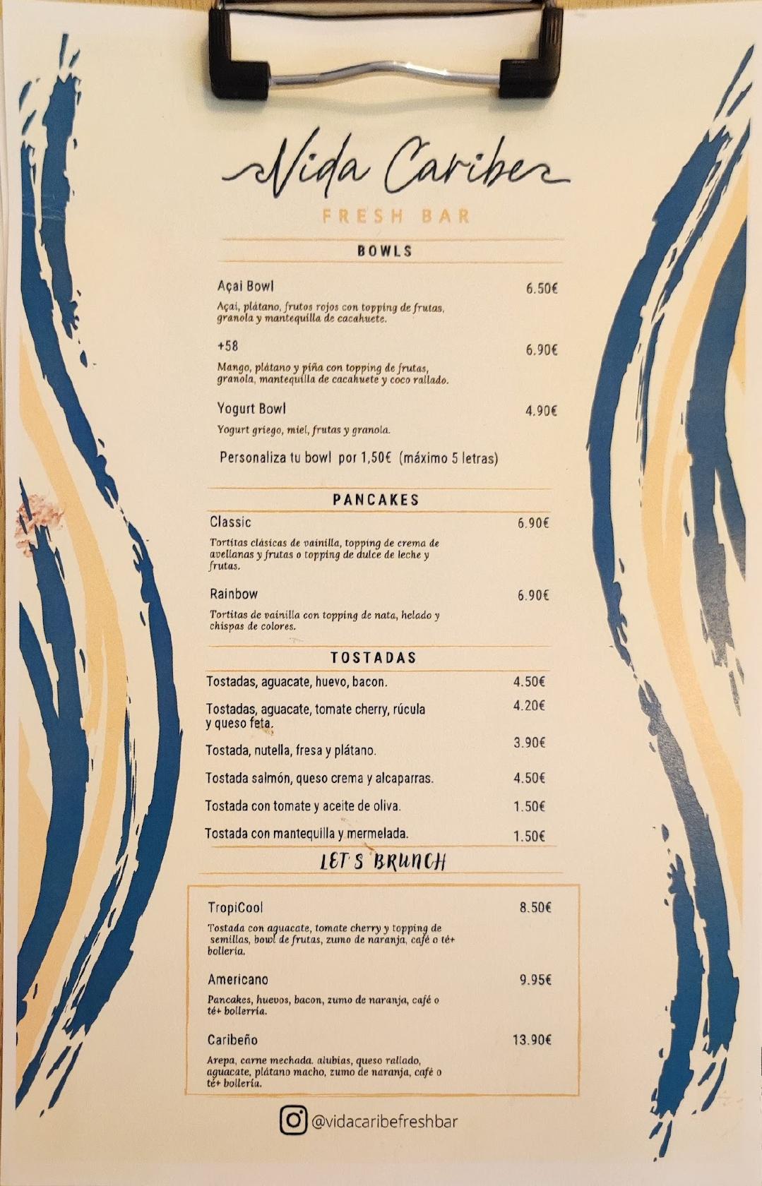 Menu at Vida Caribe pub & bar, Paracuellos de Jarama