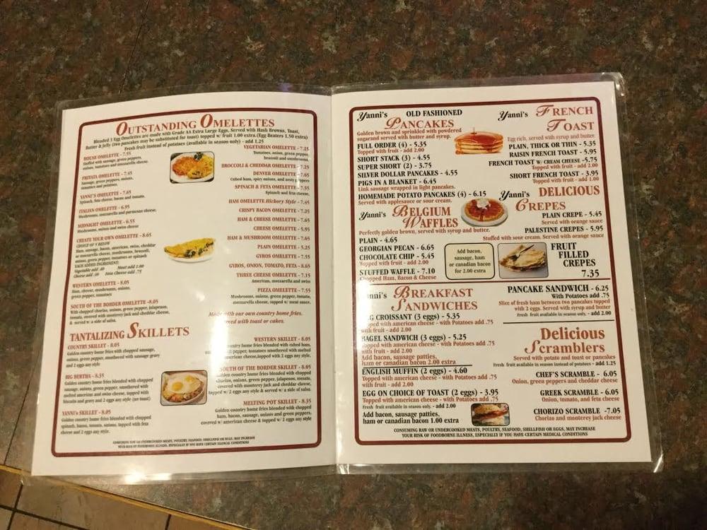 Menu at Yannis Cafe, Manteno