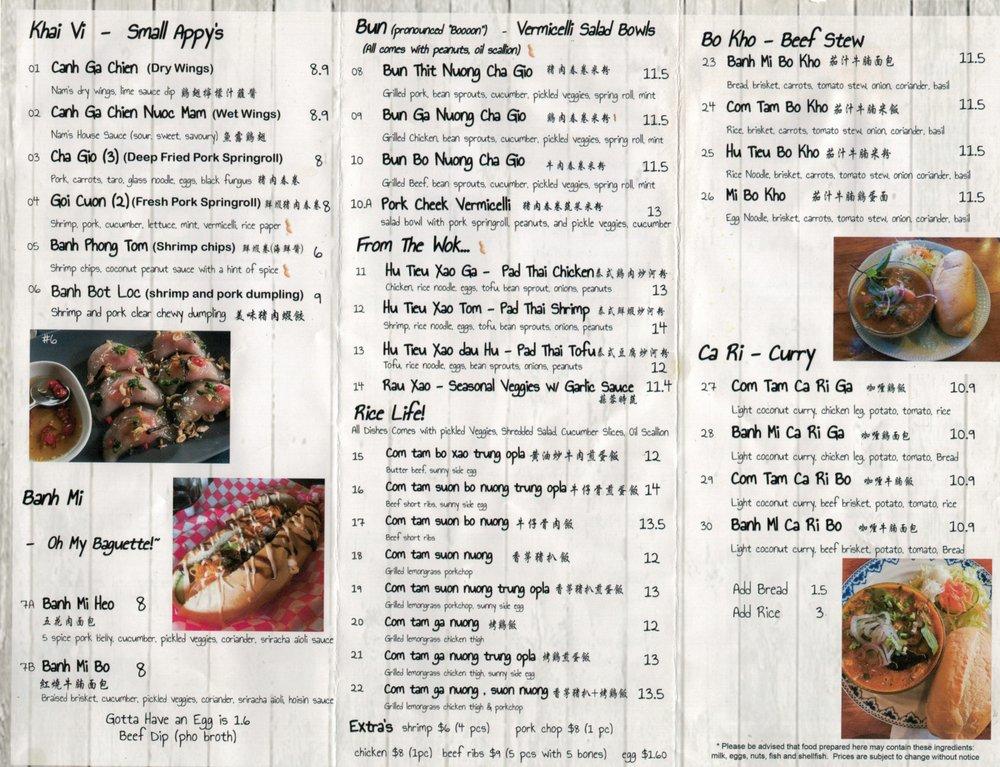 Menu at nam 2 Unionville restaurant, Markham