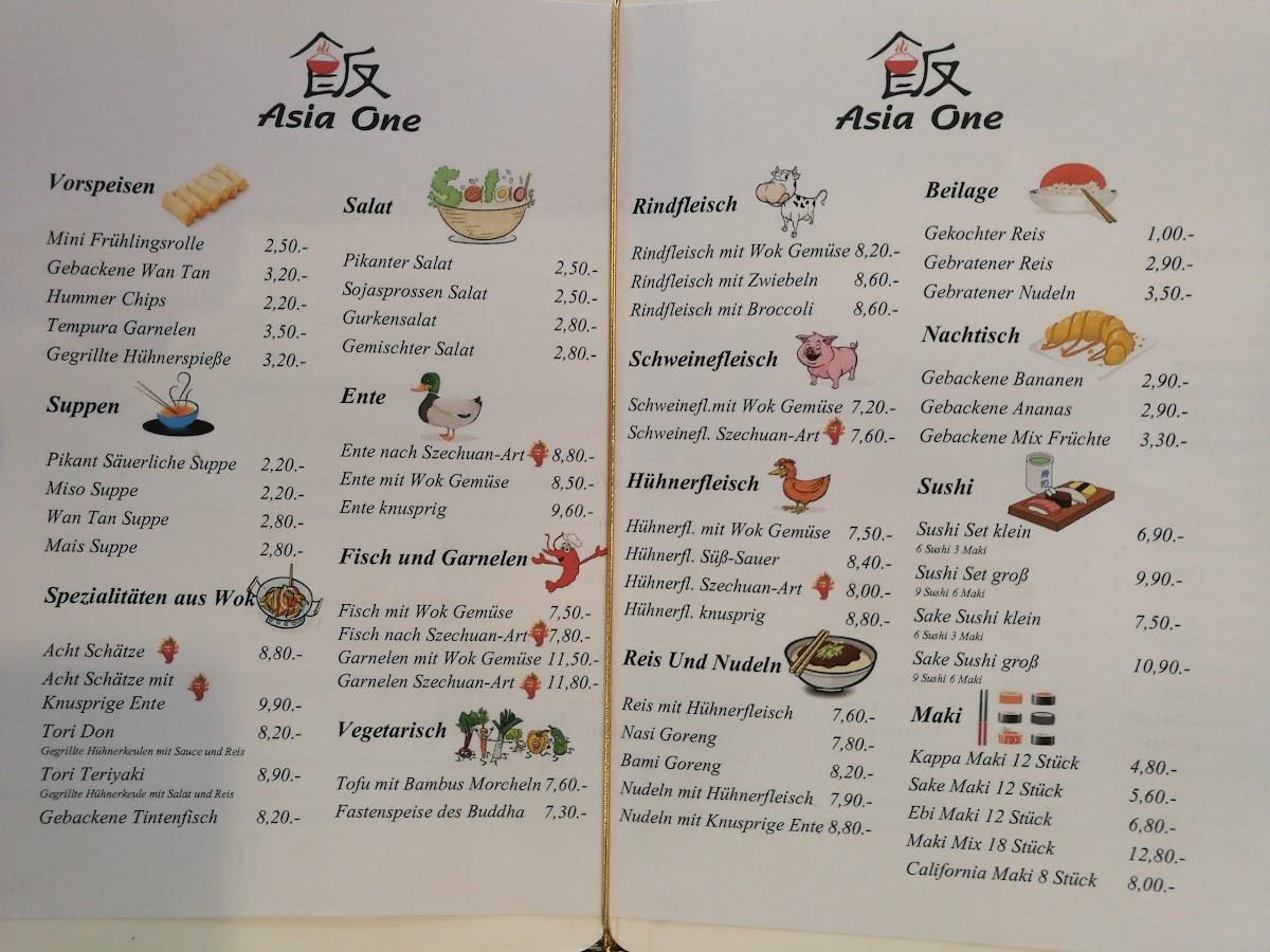 Speisekarte von ASIA ONE restaurant, Mistelbach