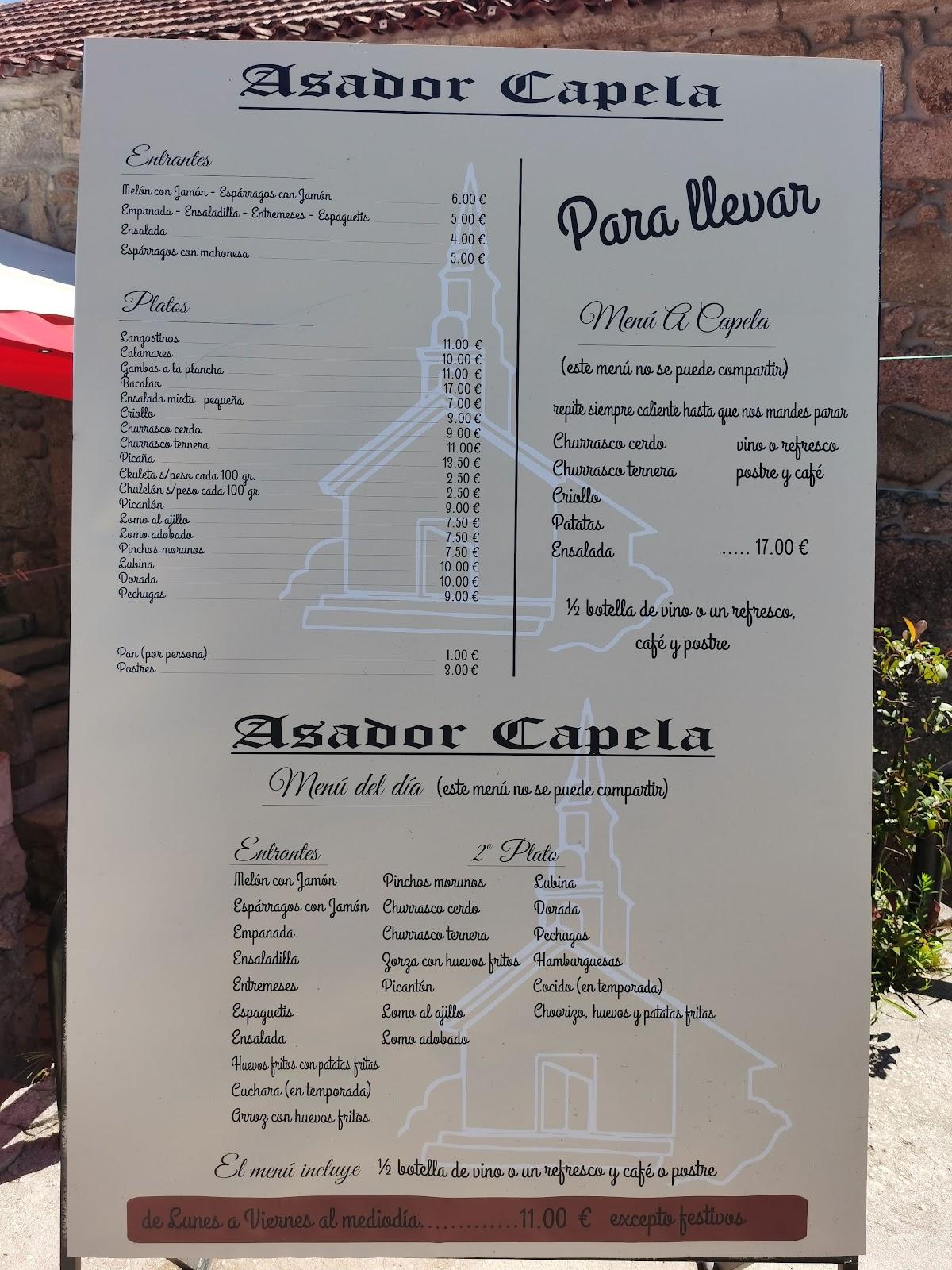 Carta de parrilla Asador A Capela, San Simón