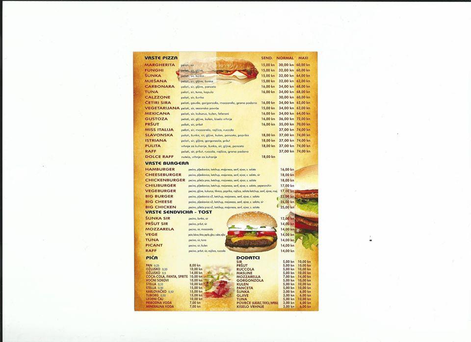 Menu at Fast Food Raff, Rijeka