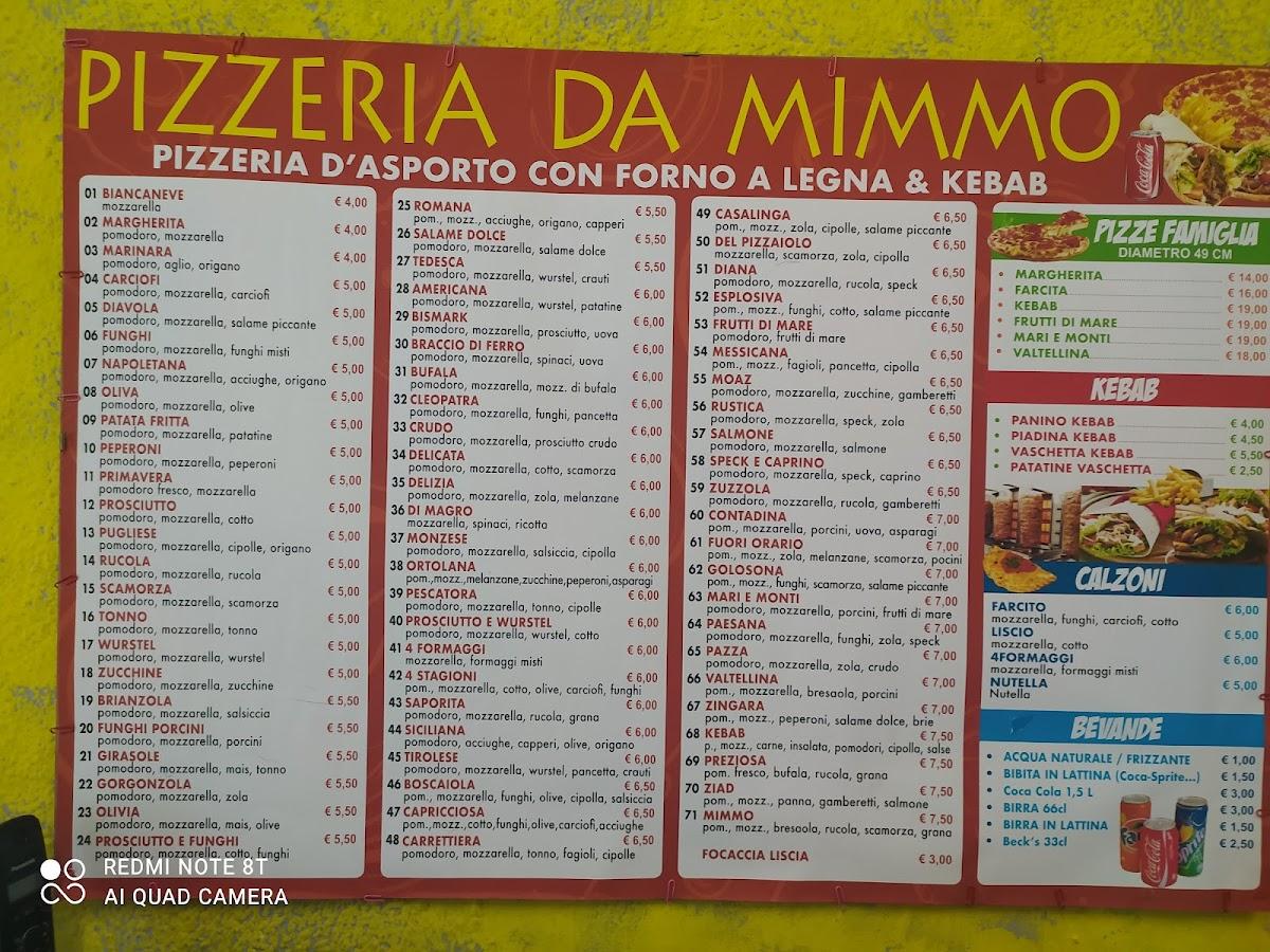 Menu da Pizzeria da Mimmo, Seregno
