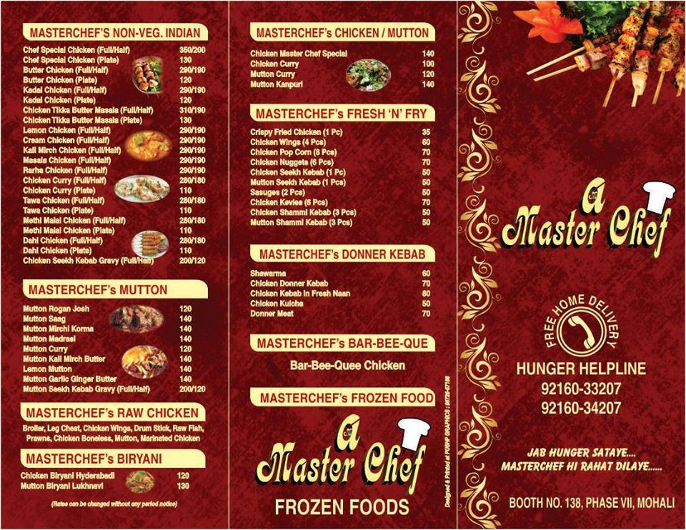 Menu at Masterchef Mohali, India