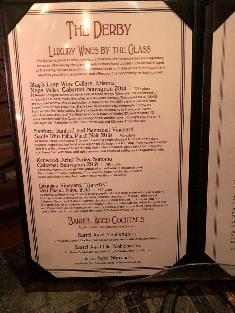 Menu at The Derby steakhouse, Arcadia