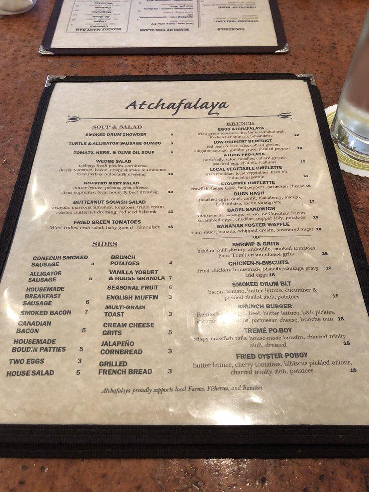 Menu at Atchafalaya restaurant, New Orleans, 901 Louisiana Ave