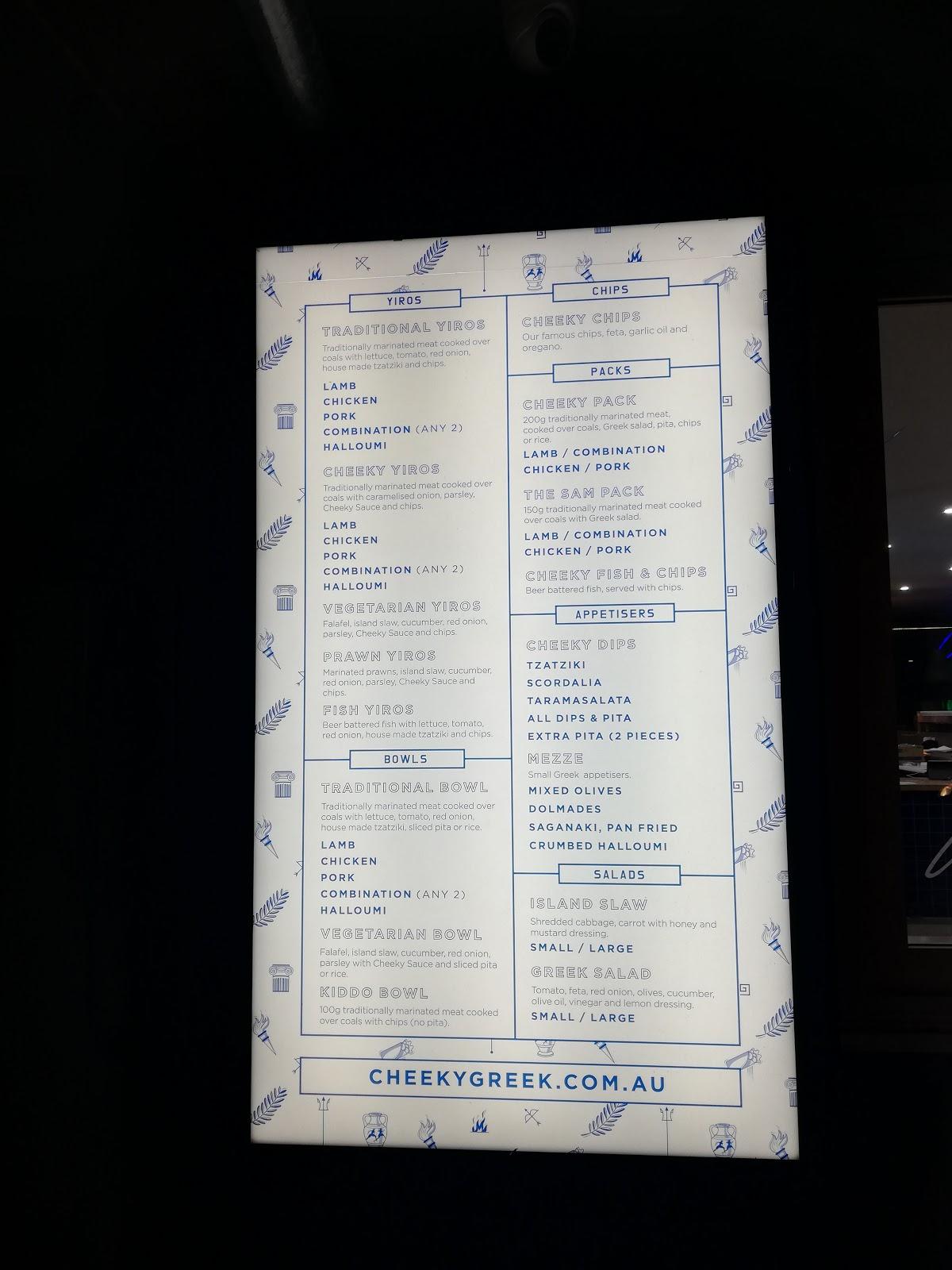 Menu at Cheeky Greek Henley Beach restaurant, Henley Beach