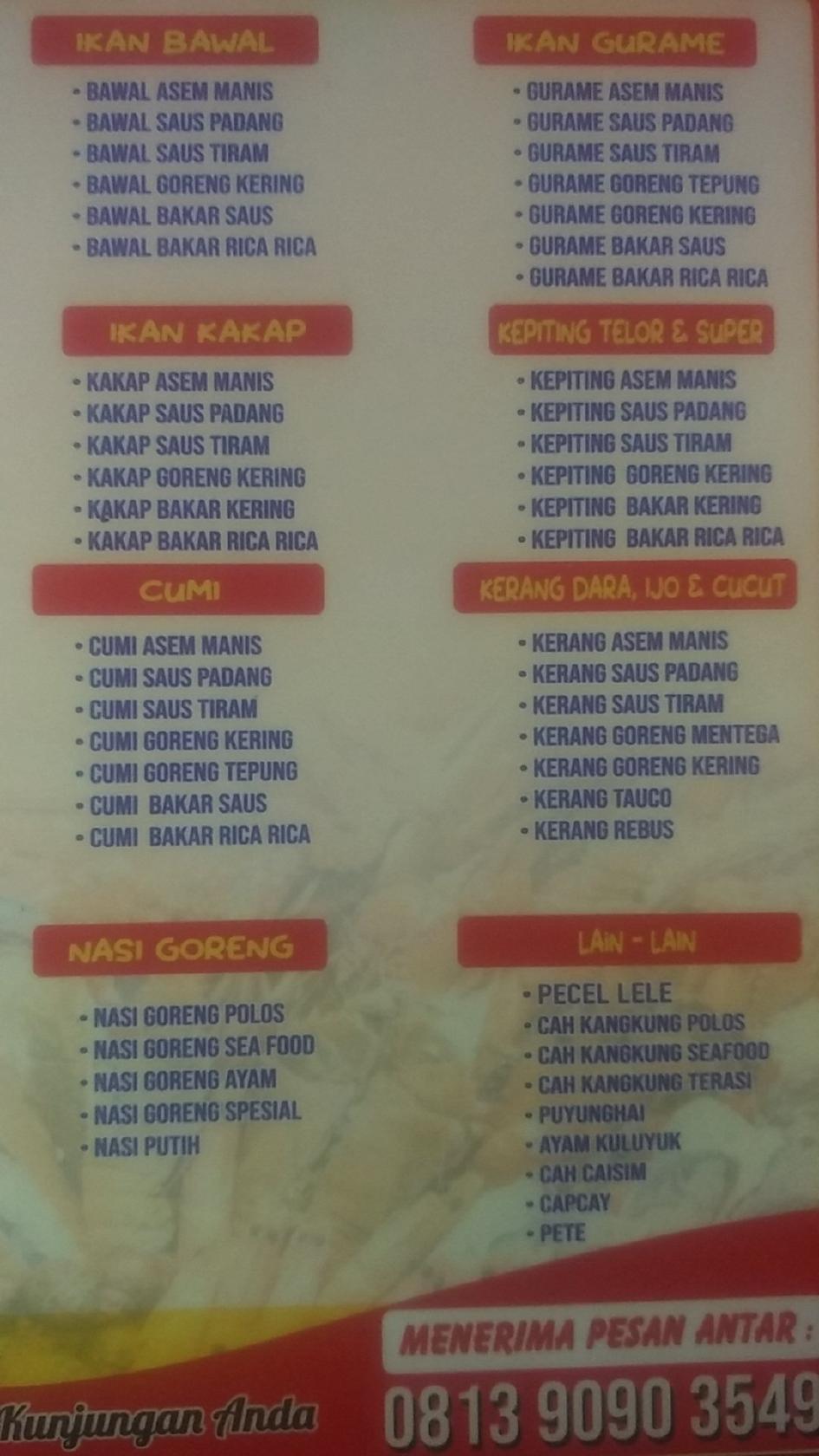 Menu at Chinese Food Seafood Pak Sugito 96 restaurant, Jakarta