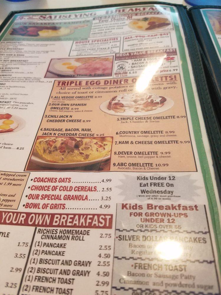 Menu at Richie's Diner restaurant, Victorville