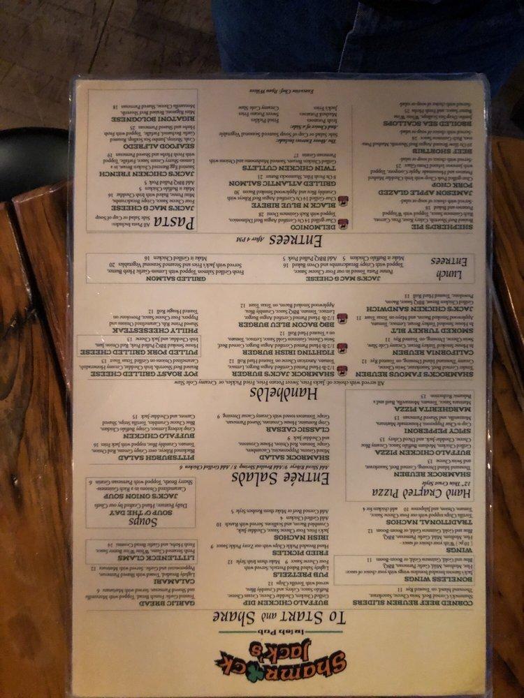 Menu at Shamrock Jack's Irish Pub, Rochester