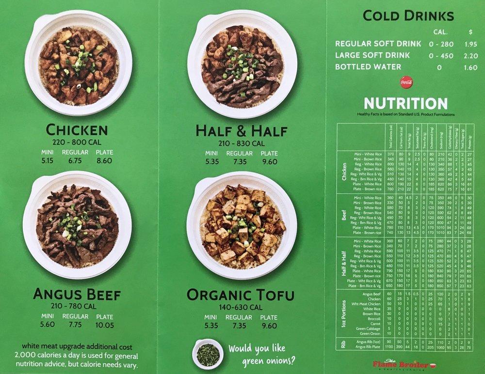Menu at Flame Broiler fast food, Menifee