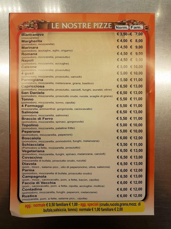 Menu at Polleria Pizzeria Villagrazia, Palermo