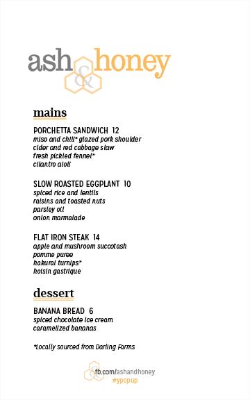 Menu at Ash & Honey restaurant, New Haven