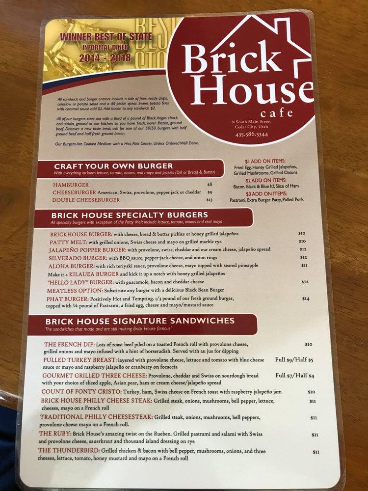 Menu at Brick House Cafe, Cedar City
