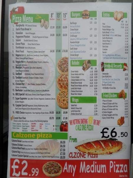 Menu at Caspian Pizza Cardiff pizzeria, Cardiff