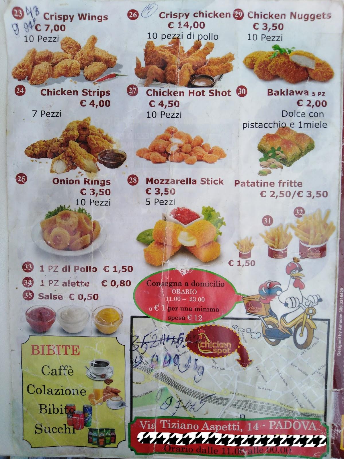 Speisekarte von Chicken Spot, Padua