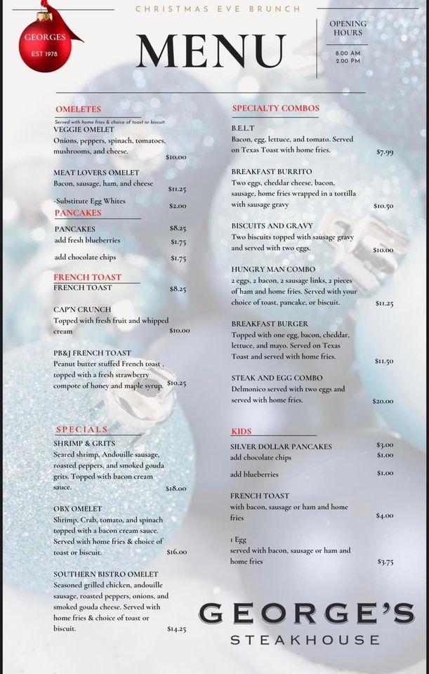 Menu at George's Steak House steakhouse, Suffolk