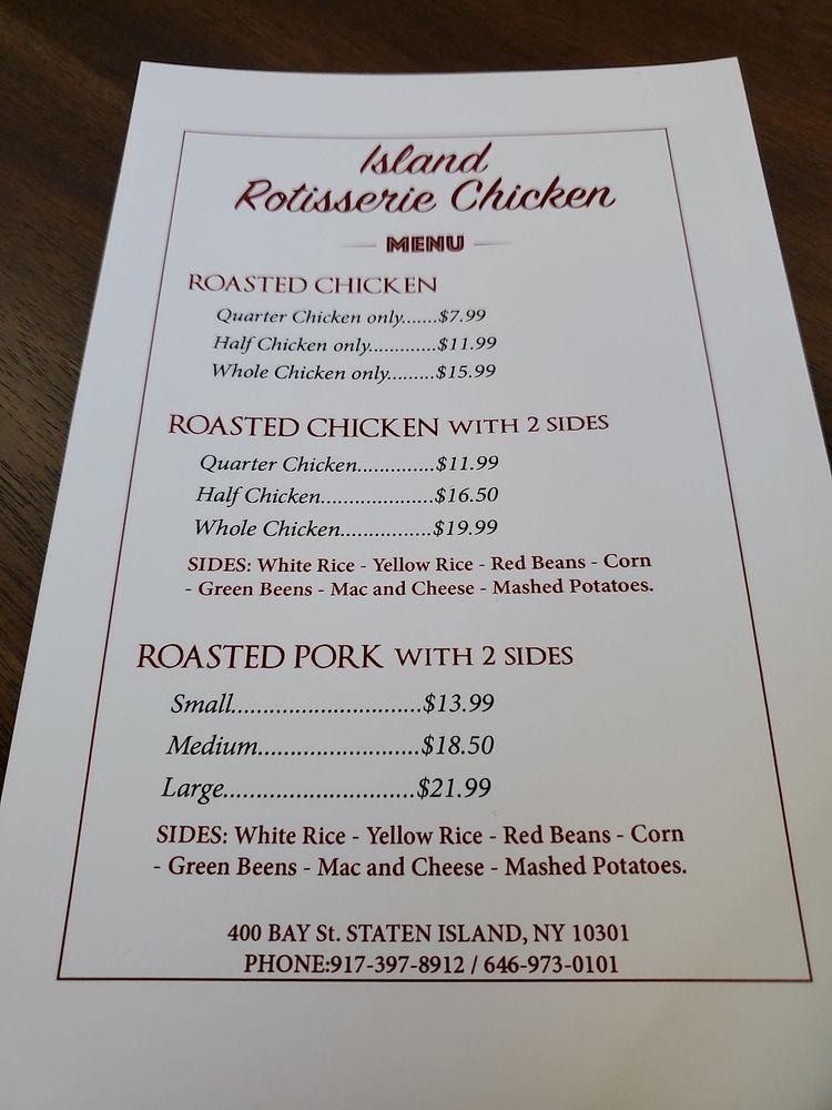 Menu at Island Rotisserie Chicken restaurant, Bayonne
