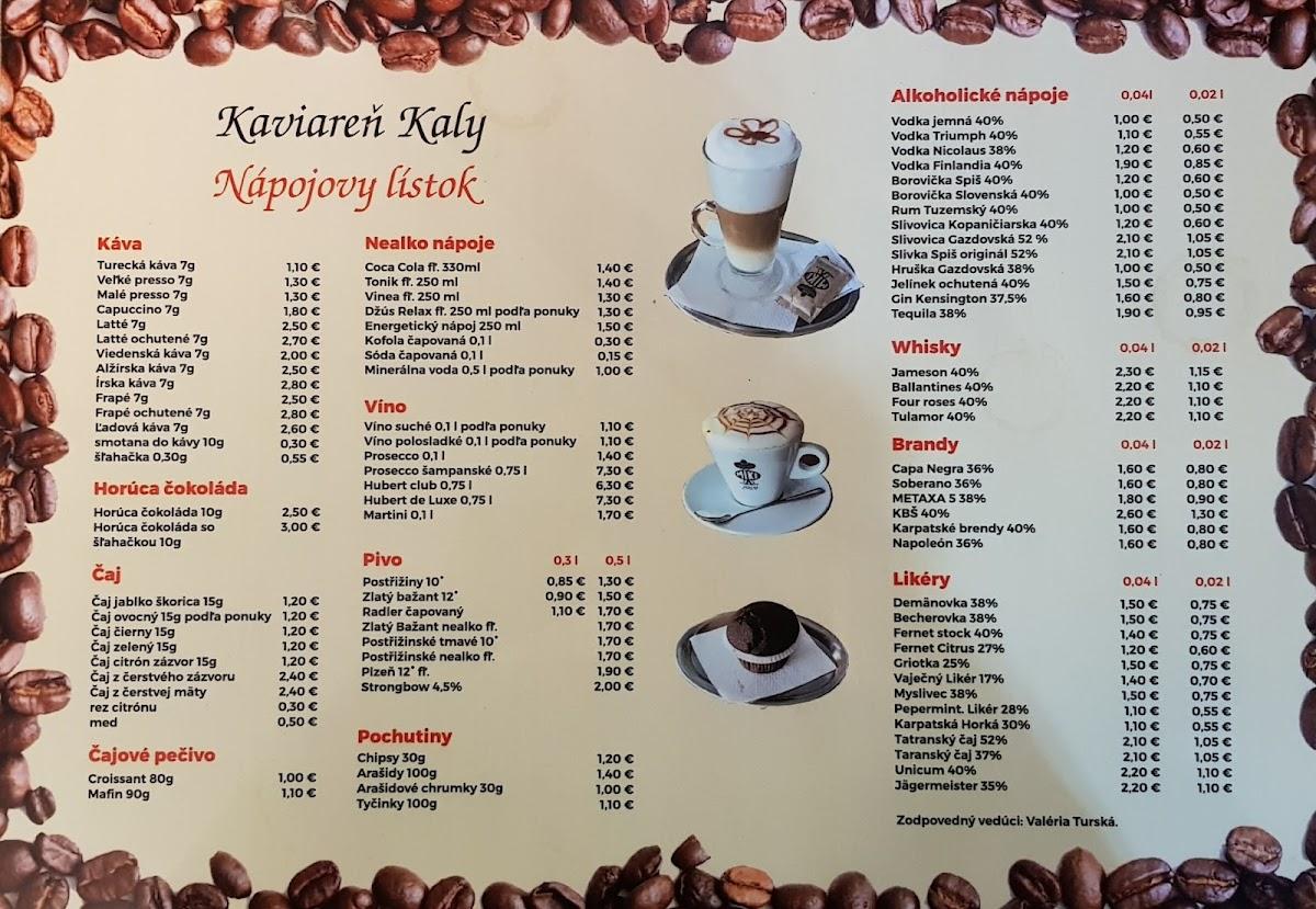 Speisekarte von Kaviareň & denný bar Kaly, Košice