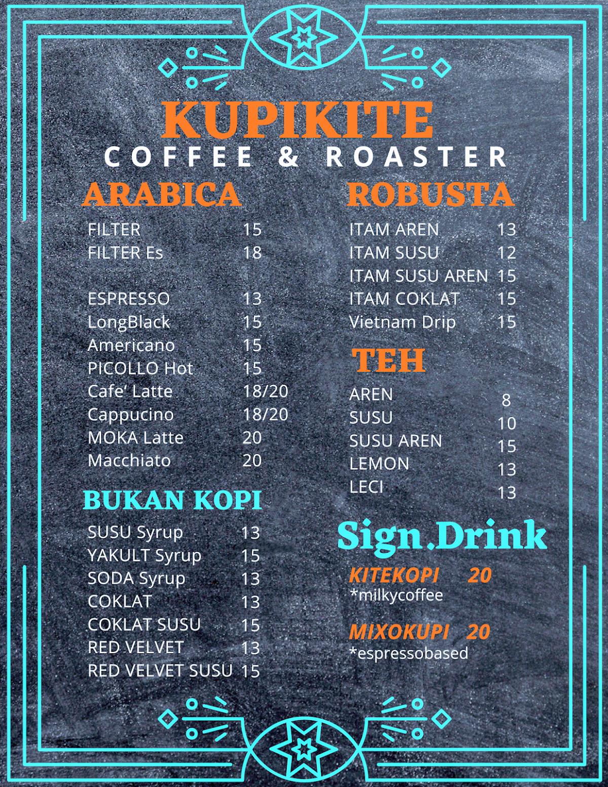 Carta del café Kupi Kite, Tanjung Pandan