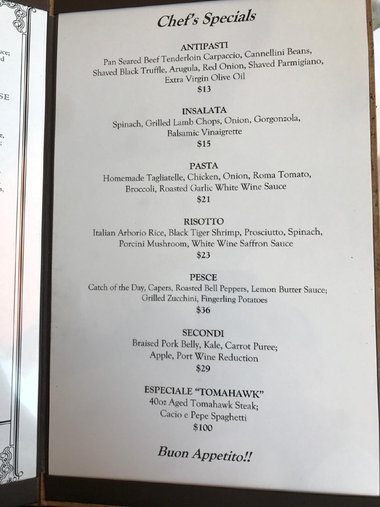 Menu at L'Opera Italian Restaurant, Long Beach
