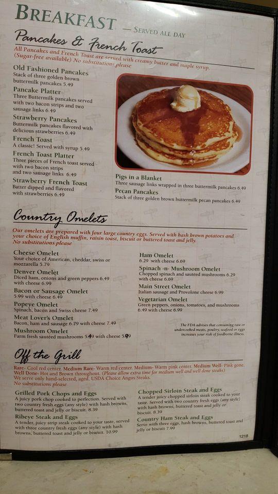 Menu at Main St. Cafe, Belleville