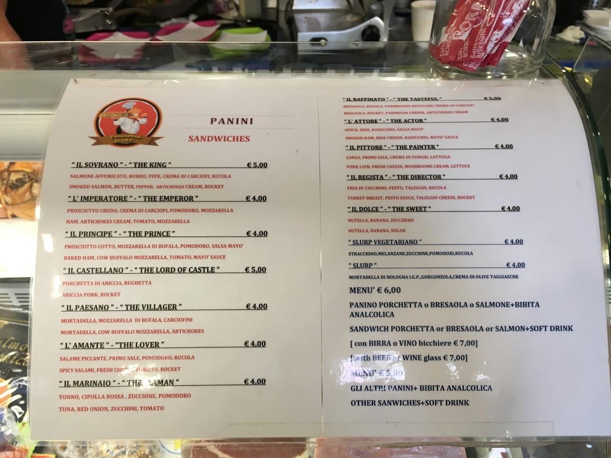 Menu at Paninoteca Slurp fast food, Rome, Via degli Scipioni