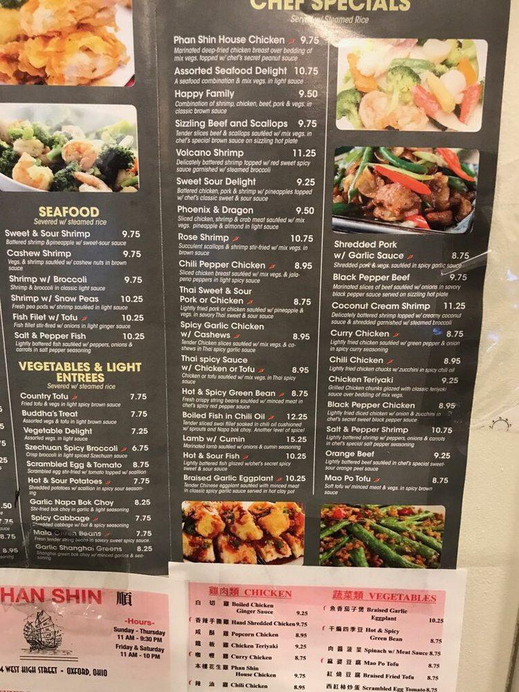 Menu at Phan Shin Restaurant, Oxford