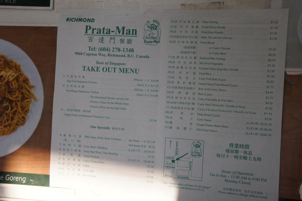 Menu at Prata-Man Singapore Cuisine(Best Price on Website!) restaurant ...