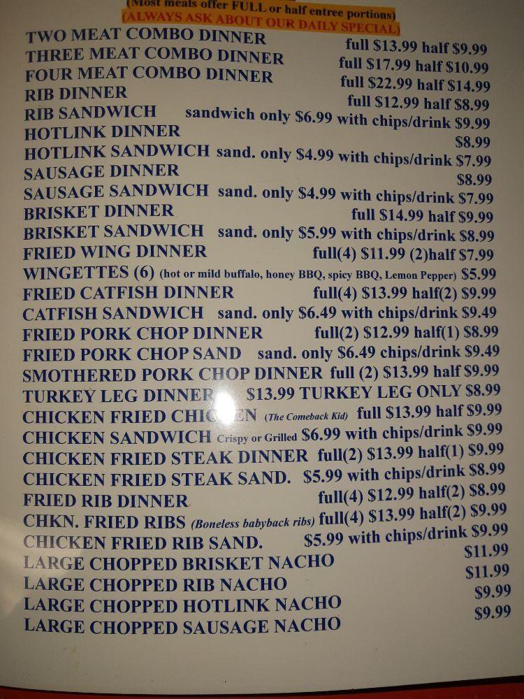 Carta de Shi Lee's Barbecue & Soul Food Cafe, Amarillo