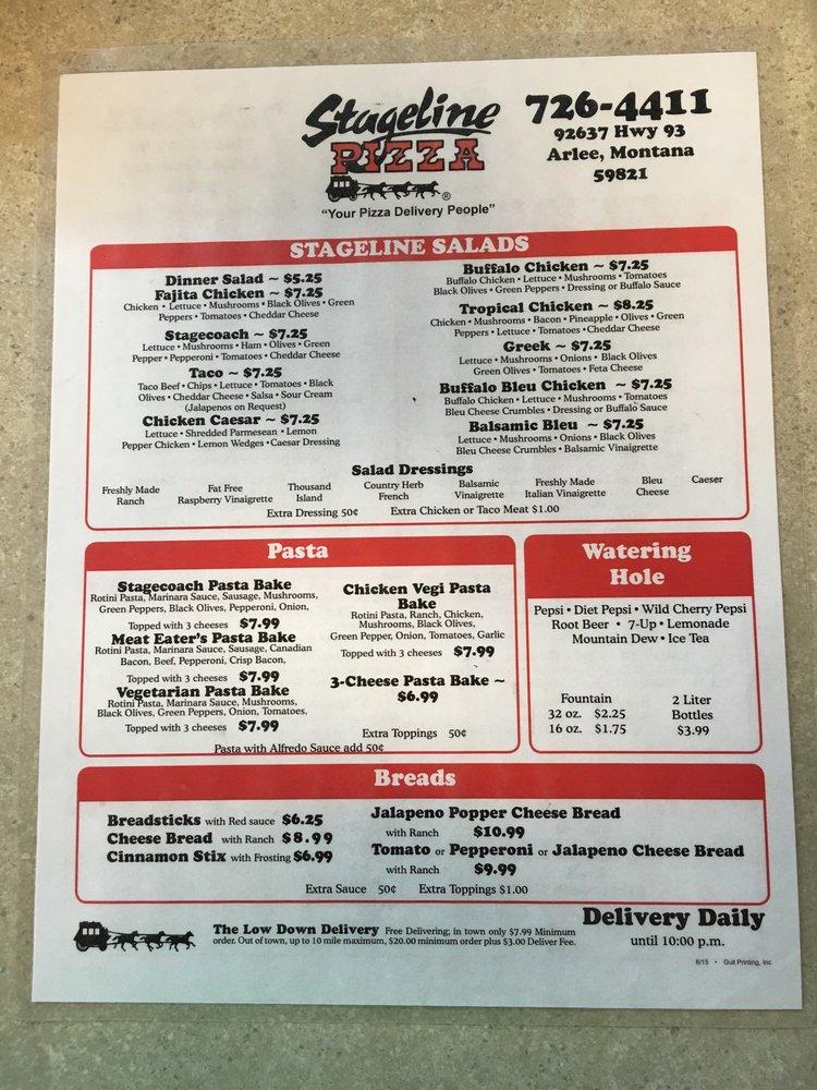 Menu at Stageline Pizza pizzeria, Arlee