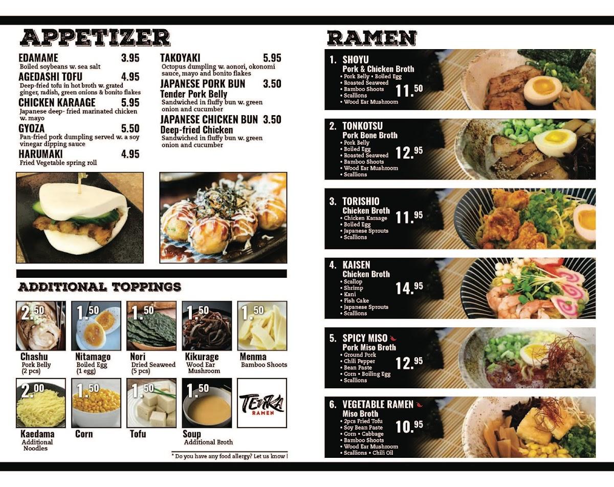 Menu at Tenka Ramen restaurant, Minneapolis